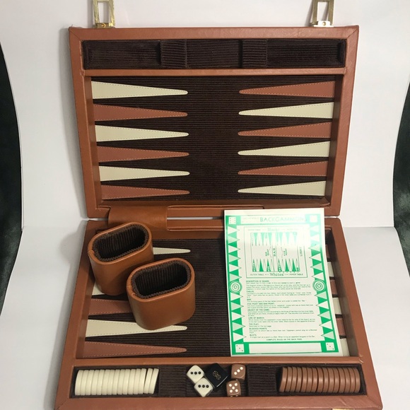 Vintage | Games | Backgammon Suitcase Briefcase Brownwhite Game Set ...